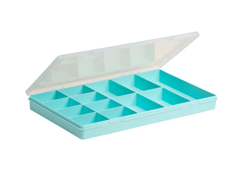 WHAM Sorting box with 13 compartments, 290 x 190 x 40 mm - Light blue ...