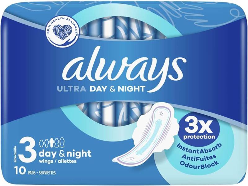 Always Sanitary Napkins (Size 3) with wings Ultra Day & Night - 10 ...