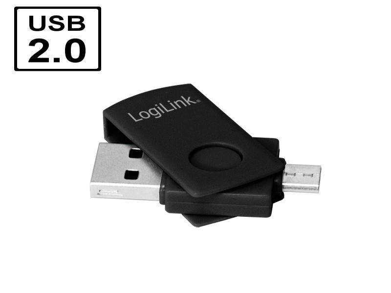 LOGILINK USB / microUSB - OTG Card Reader for microSD cards - black ...