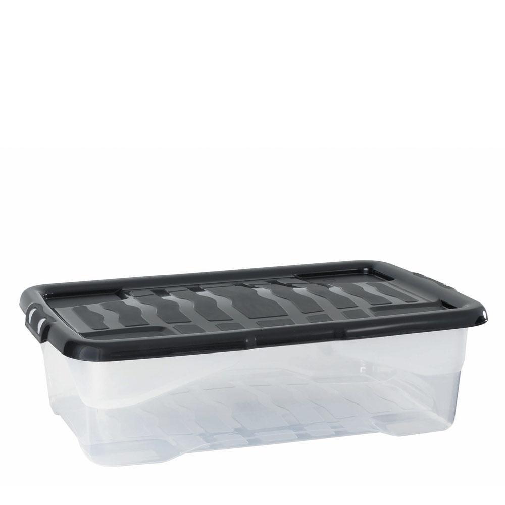 Strata Curve Underbed Box with black lid, 42 litre, 80x40x18 cm - clear ...